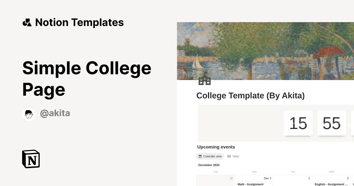 Simple College Page Template | Notion Marketplace