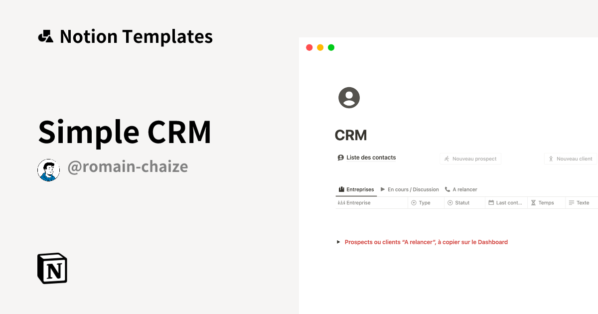 Simple CRM Template by Romain Chaize | Notion Marketplace