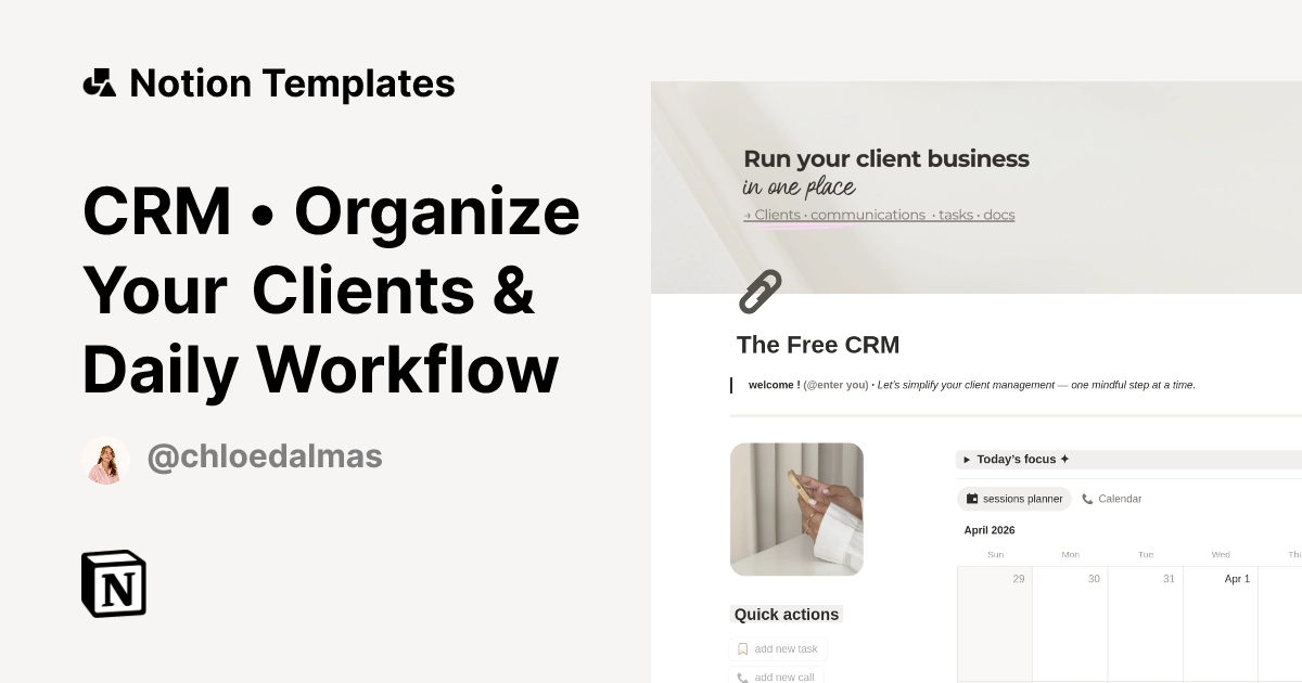 Minimal CRM – Tasks, Calls & Docs Template by Chloé Dalmas | Notion ...