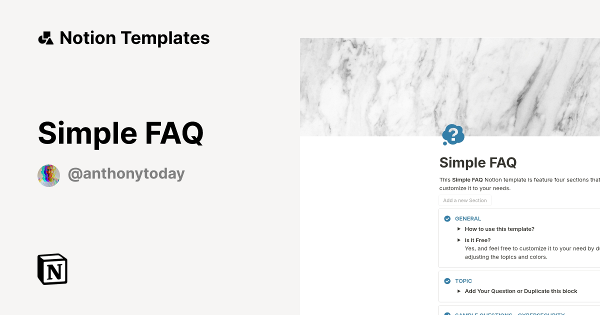 Simple FAQ Template | Notion Marketplace
