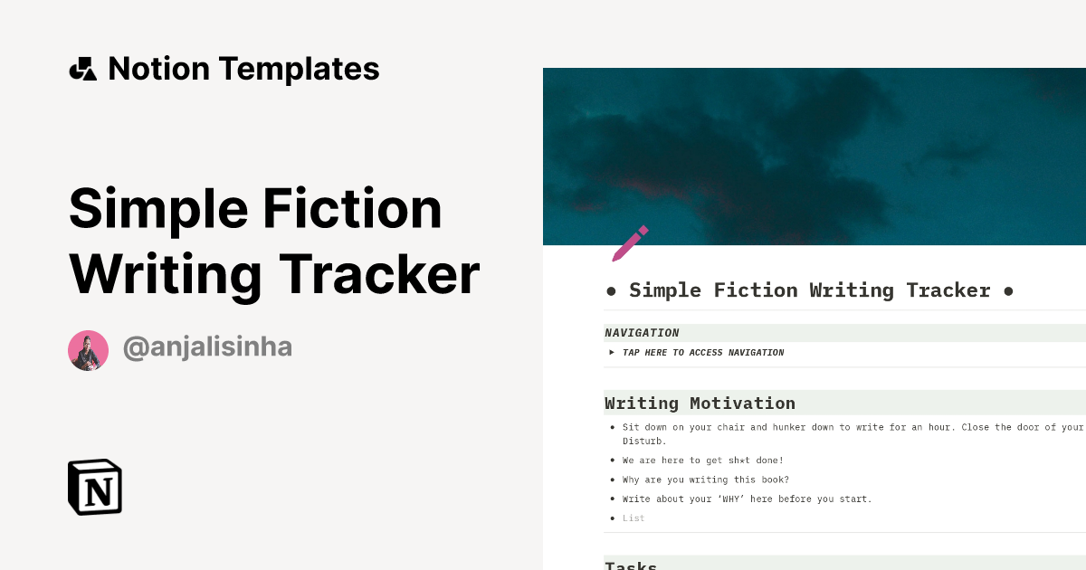 Simple Fiction Writing Tracker Template | Notion Marketplace