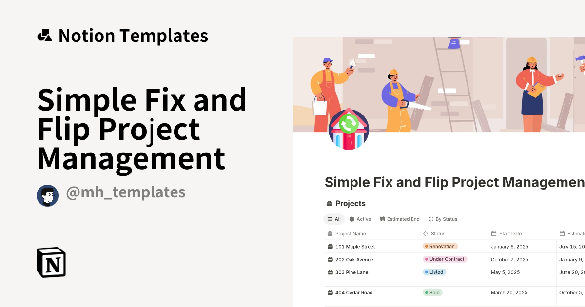 Simple Fix and Flip Project Management Template by MH Systems | Notion ...