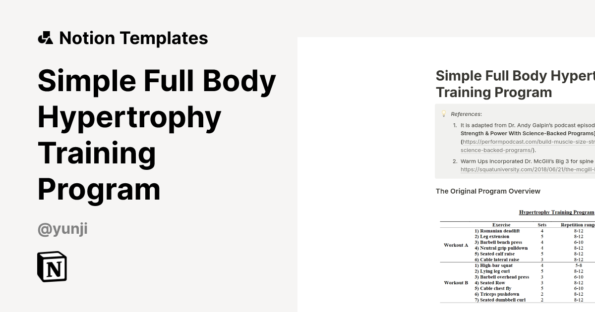 Simple Full Body Hypertrophy Training Program Template by yunji ...