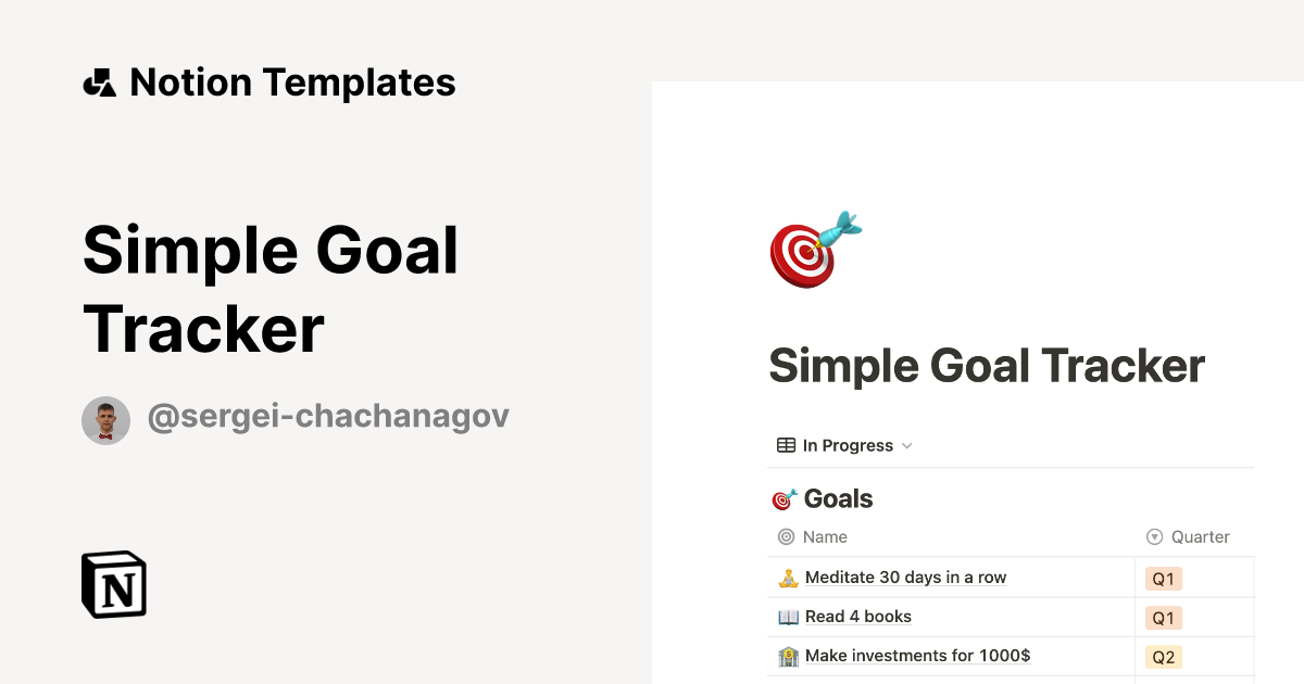Simple Goal Tracker Template by Sergei Chachanagov | Notion Marketplace