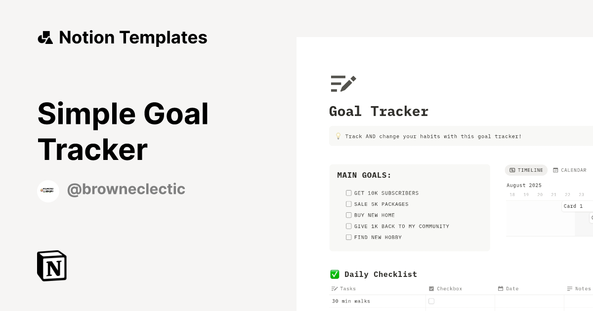 Simple Goal Tracker Template | Notion Marketplace