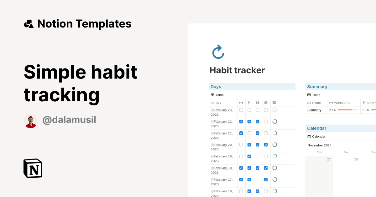 Simple habit tracking Template by Dála Musil | Notion Marketplace
