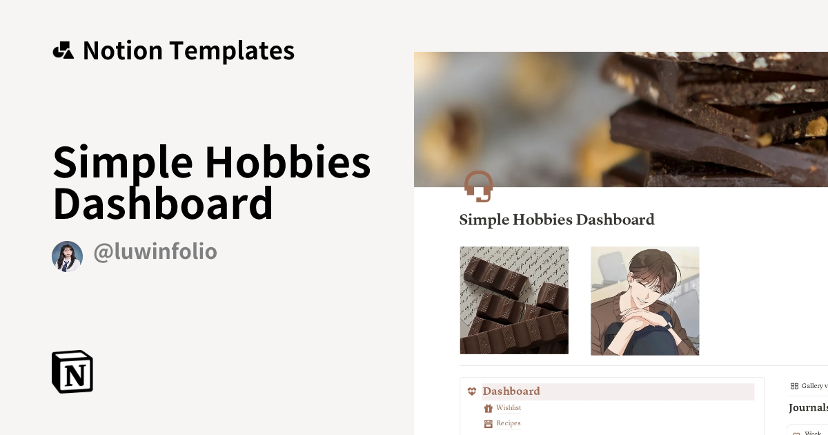 Simple Hobbies Dashboard Template by LuwinFolio | Notion Marketplace