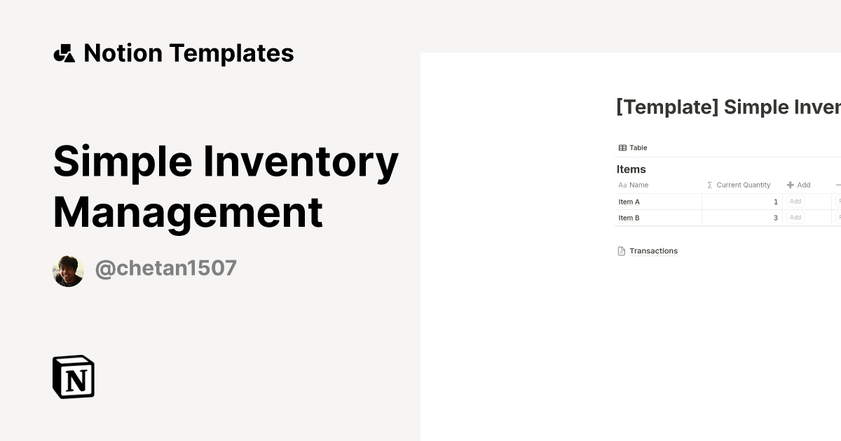 Simple Inventory Management Template by Chetan Agrawal | Notion Marketplace