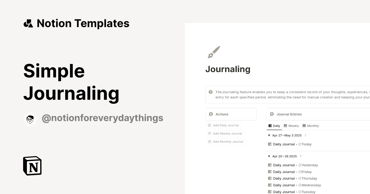 Simple Journaling Template | Notion Marketplace