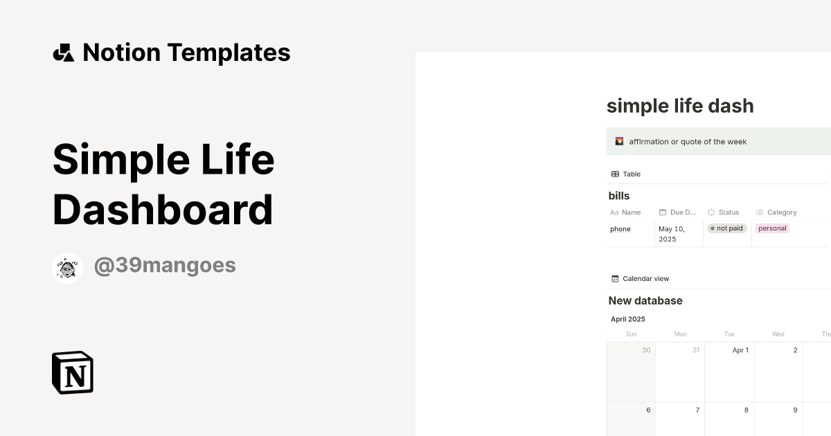 Simple Life Dashboard Template | Notion Marketplace