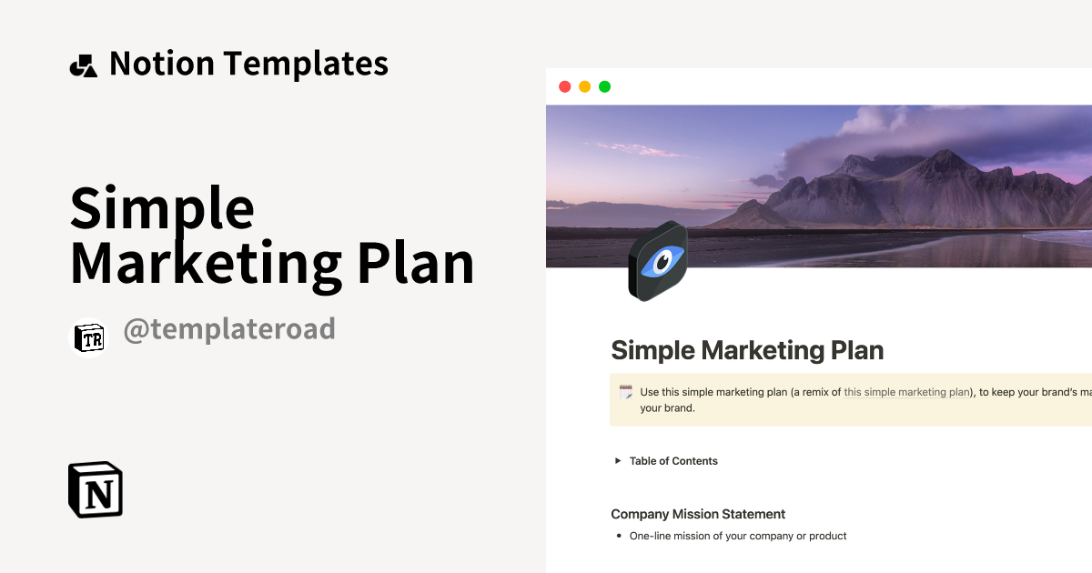 Simple Marketing Plan Template by Template Road | Notion Marketplace