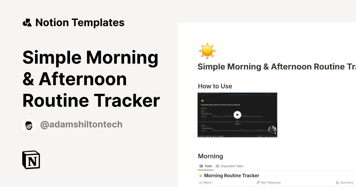 Simple Morning & Afternoon Routine Tracker Template | Notion Marketplace