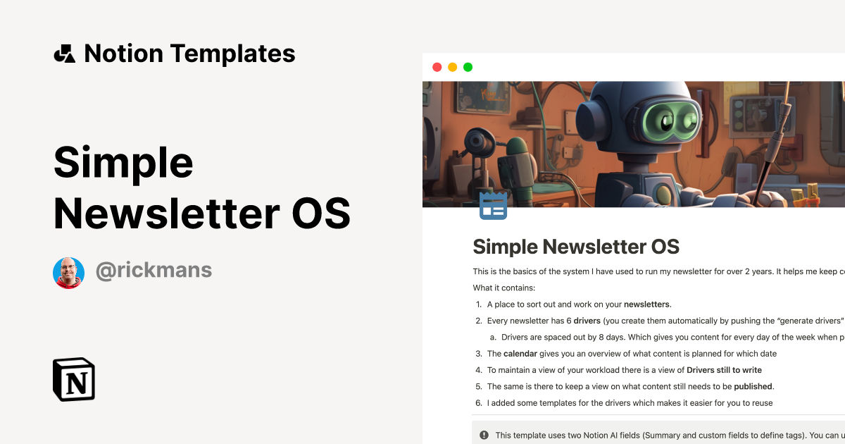 Simple Newsletter OS Template by Rick Mans | Notion Marketplace