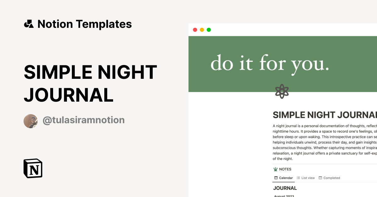 SIMPLE NIGHT JOURNAL Template by Tulasi Ram | Notion Marketplace