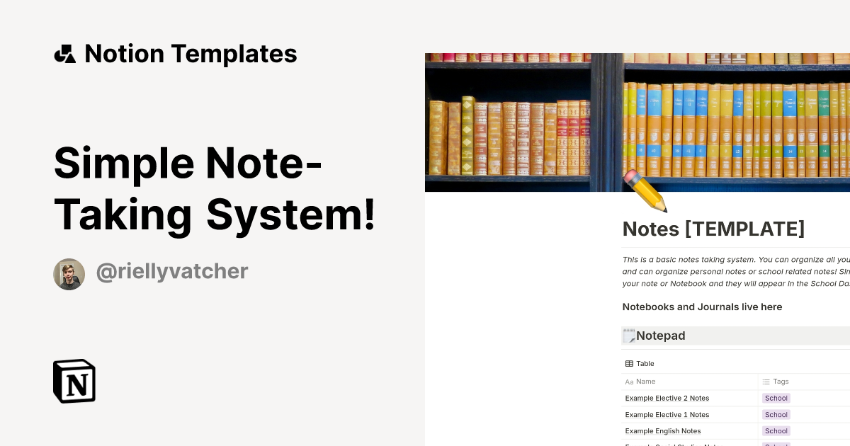 Simple Note-Taking System! Template by Rielly Vatcher | Notion Marketplace