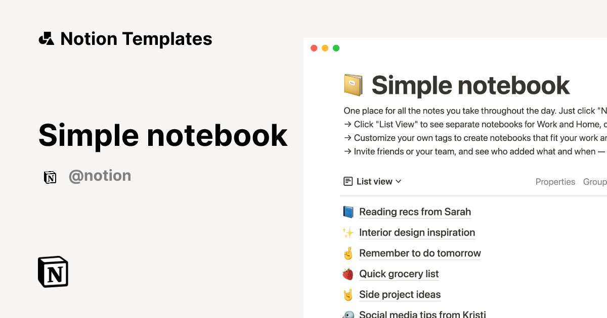 Simple notebook Template by Notion | Notion Marketplace