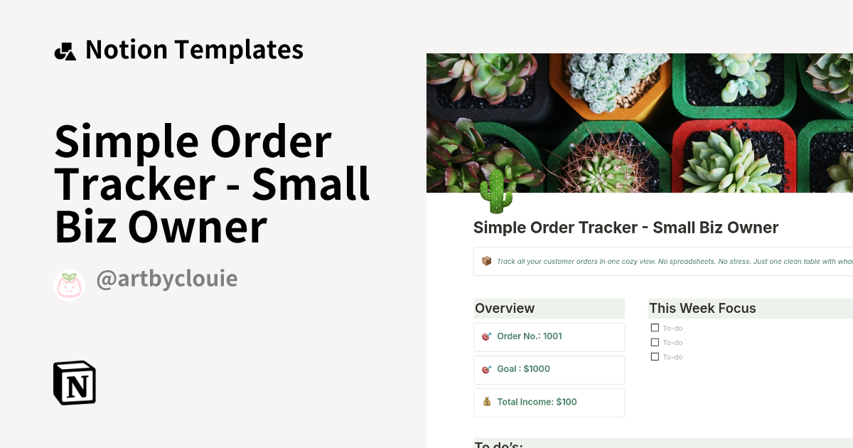 Simple Order Tracker - Small Biz Owner Template by Art by Clouie ...