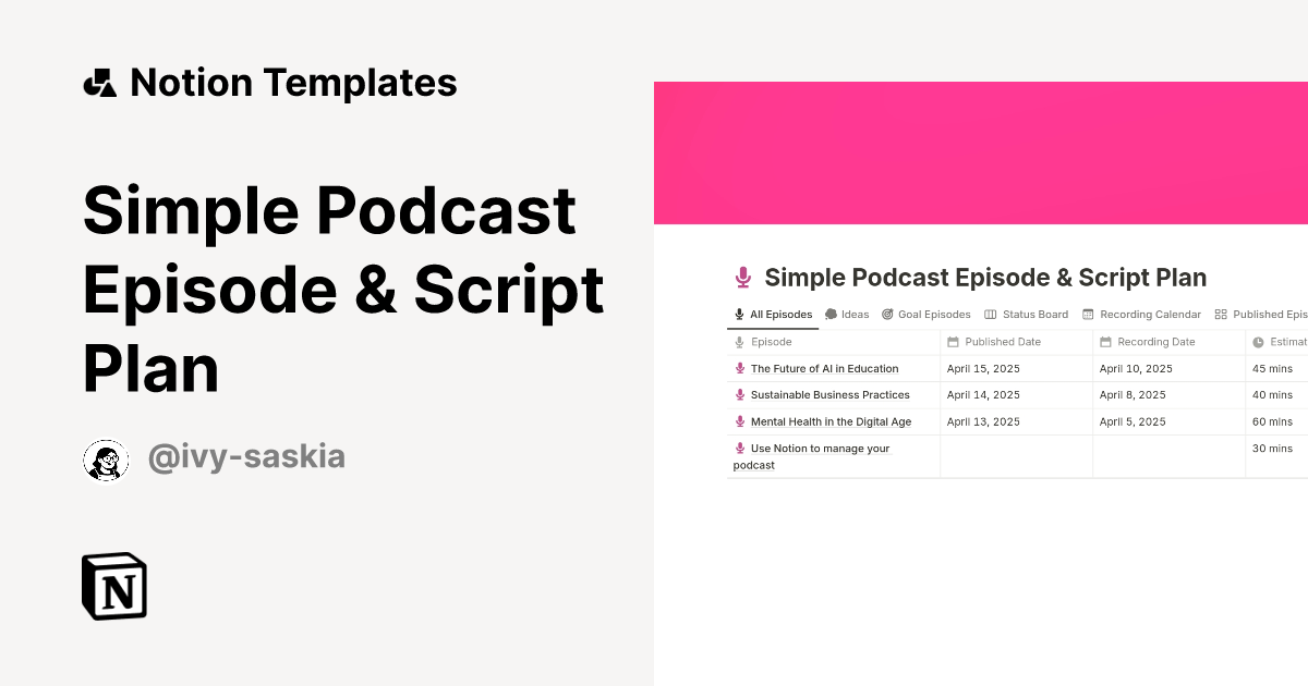 Simple Podcast Episode & Script Plan Template | Notion Marketplace