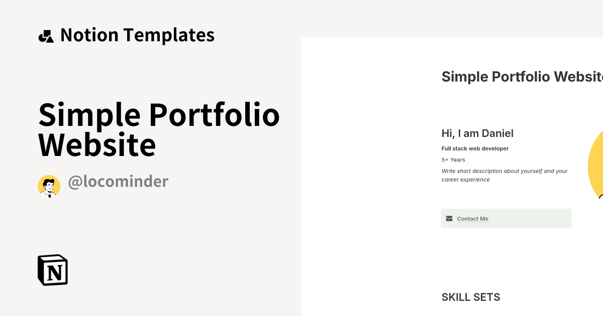Simple Portfolio Website Template by Locominder | Notion Marketplace