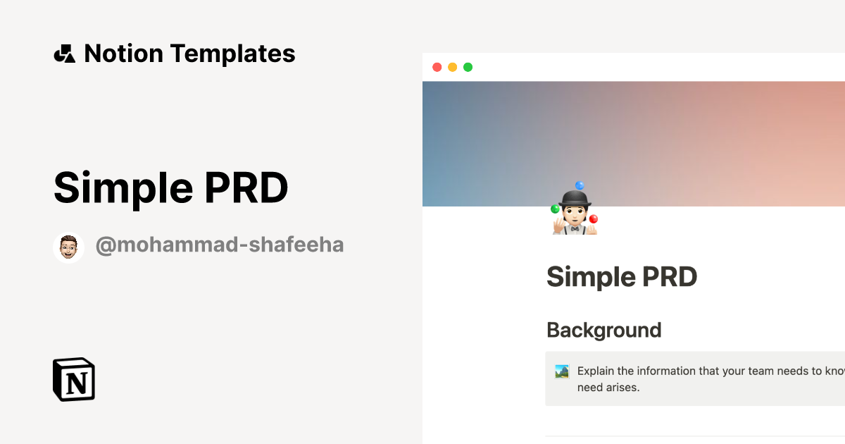 Simple PRD Template by Mohammad Shafeeha | Notion Marketplace