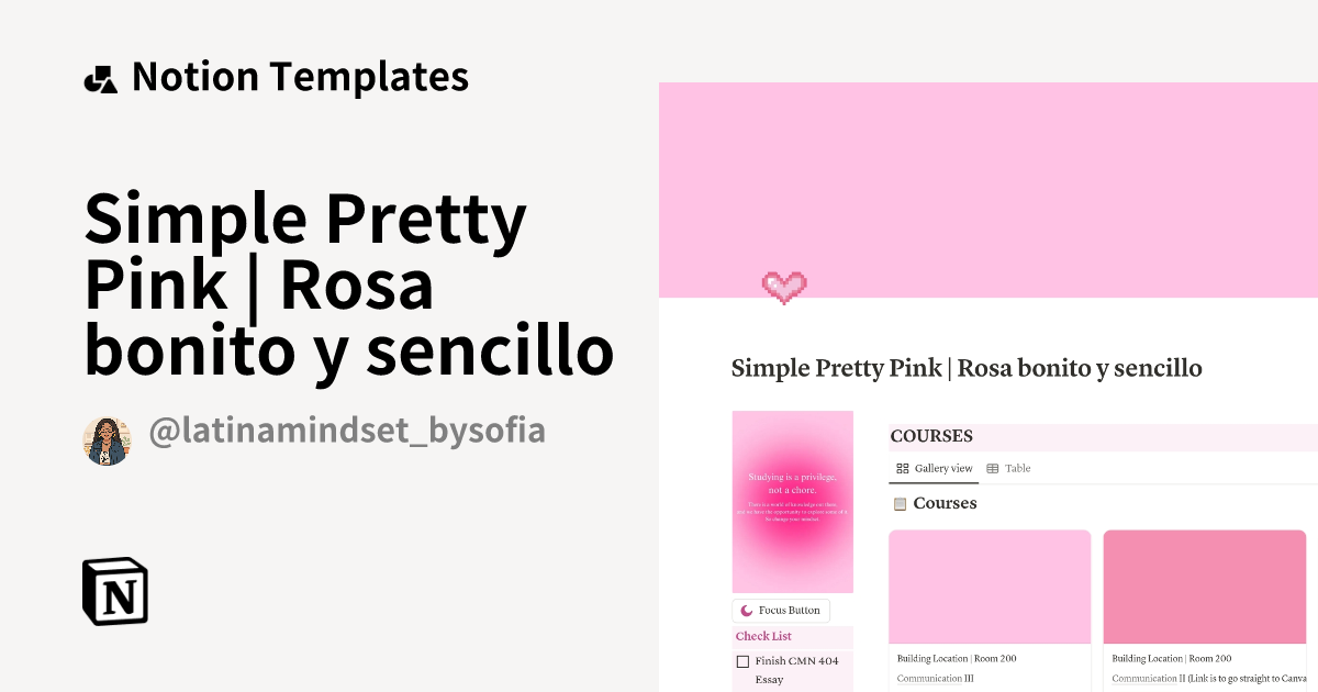 Simple Pretty Pink | Rosa bonito y sencillo Template | Notion Marketplace