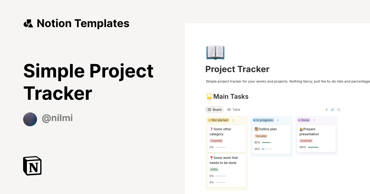 Simple Project Tracker Template by Lin | Notion Marketplace