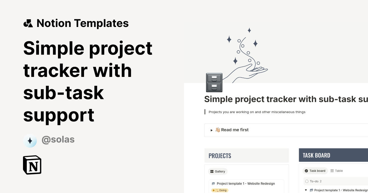 Simple project tracker with sub-task support Template by Solas | Notion Marketplace