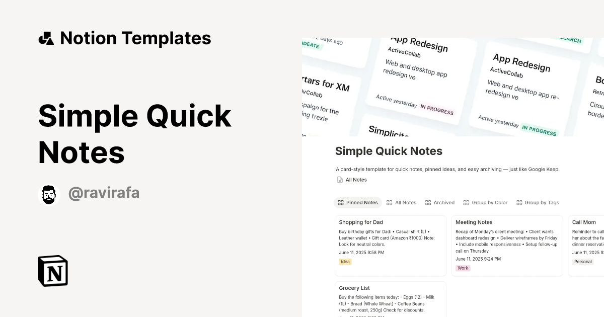 Simple Quick Notes Template | Notion Marketplace