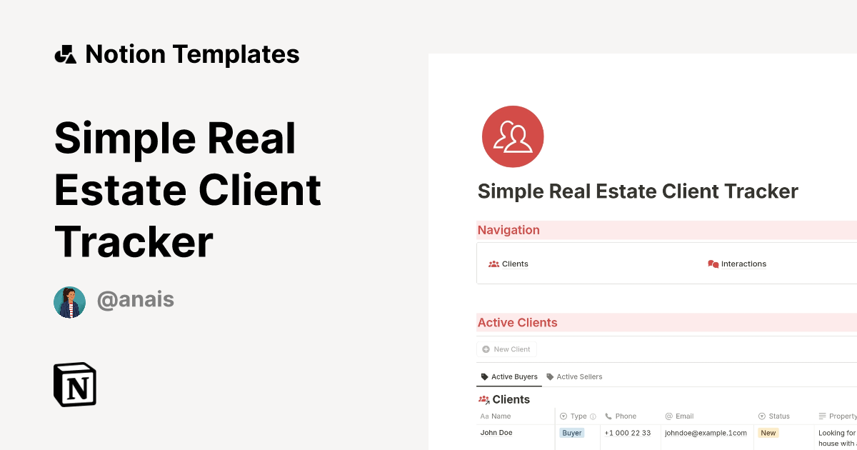 Simple Real Estate Client Tracker Template | Notion Marketplace