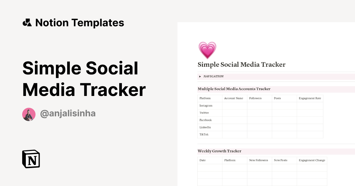 Simple Social Media Tracker Template | Notion Marketplace