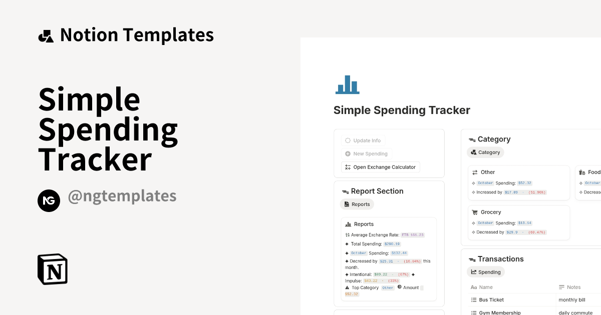 Simple Spending Tracker Template by NG | Notion Marketplace