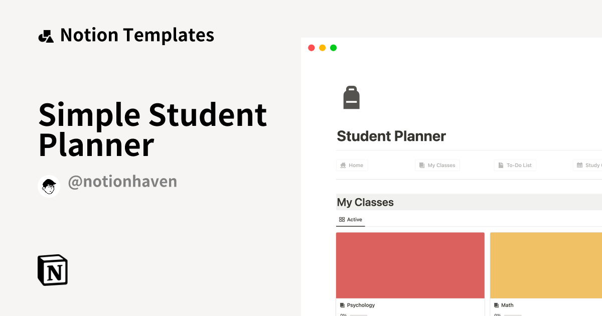 Simple Student Planner Template | Notion Marketplace