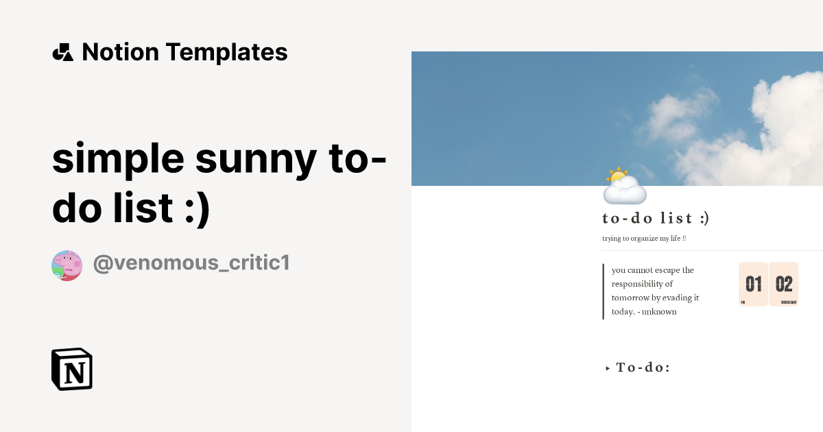 simple sunny to-do list :) Template | Notion Marketplace