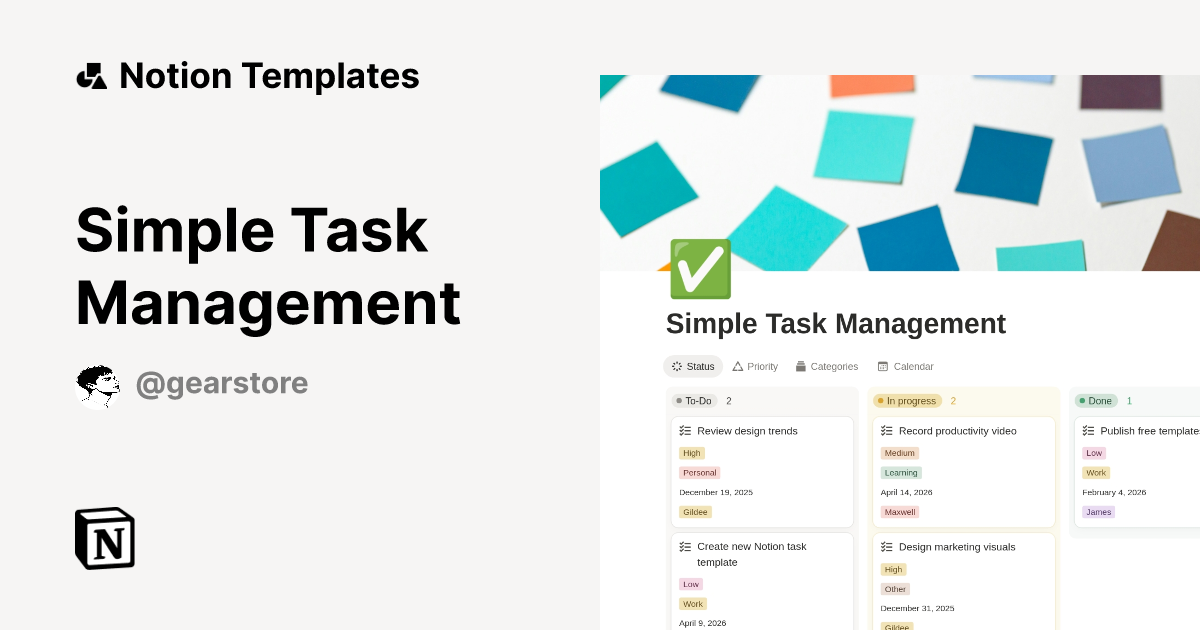 Simple Task Management Template | Notion Marketplace