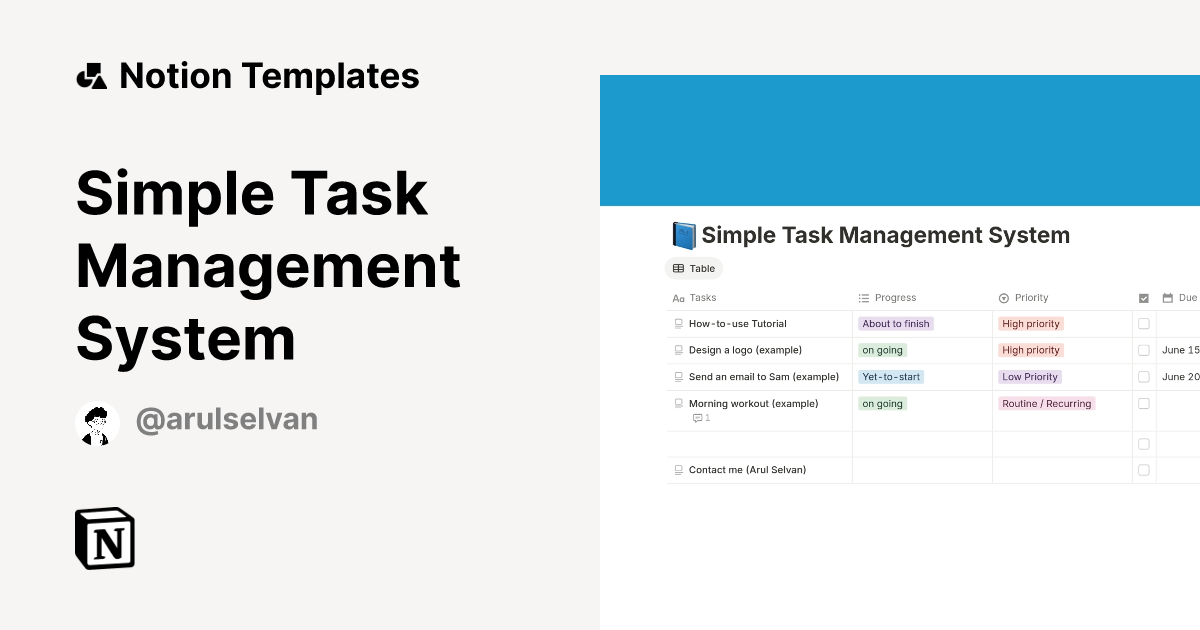 Simple Task Management System Template | Notion Marketplace