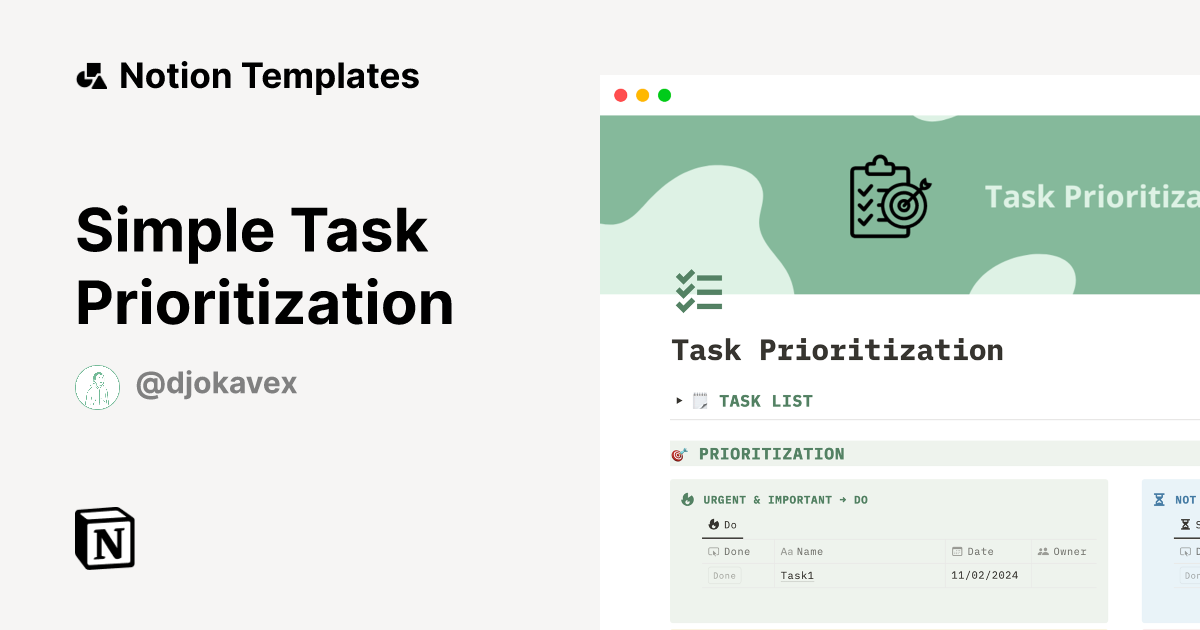 Simple Task Prioritization Template by Djokavex | Notion Marketplace