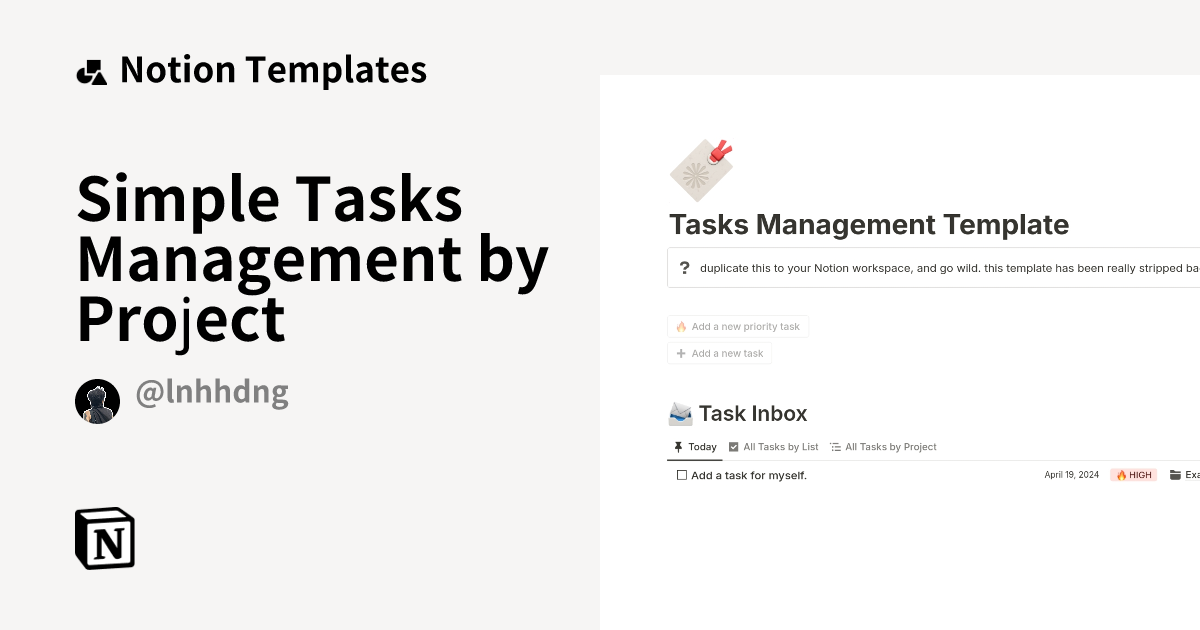 Simple Tasks Management by Project Template | Notion Marketplace