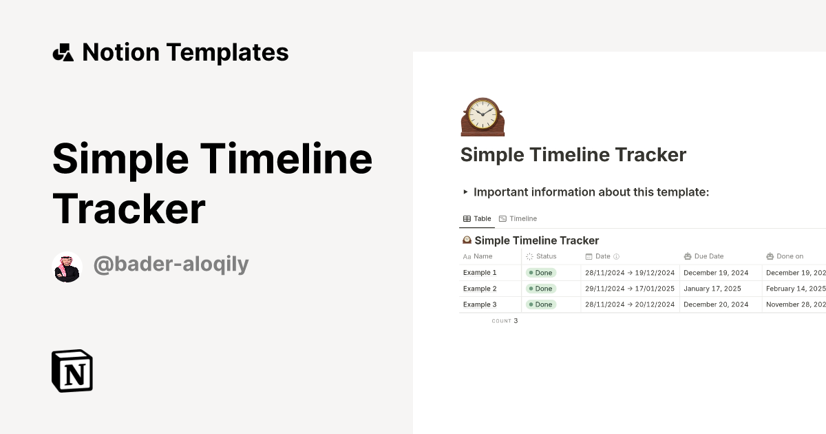 Simple Timeline Tracker Template by Bader Aloqily | Notion Marketplace
