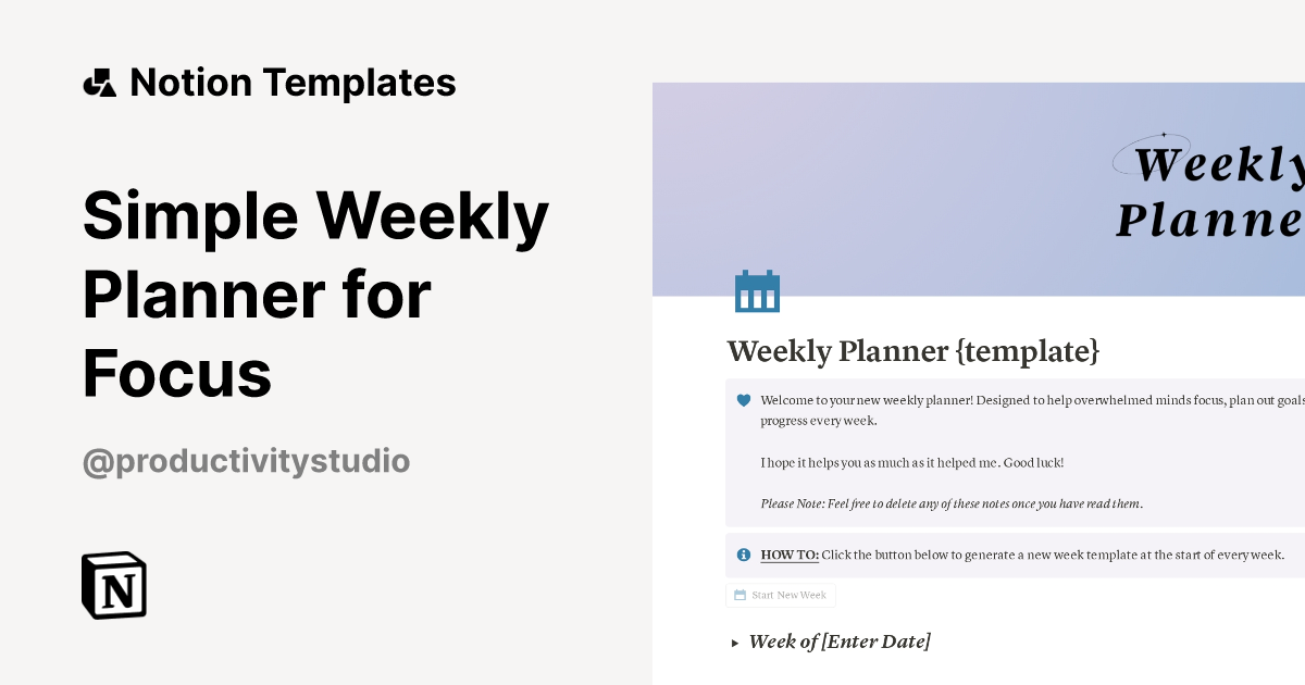 Simple Weekly Planner for Focus Template by Productivity Studio ...