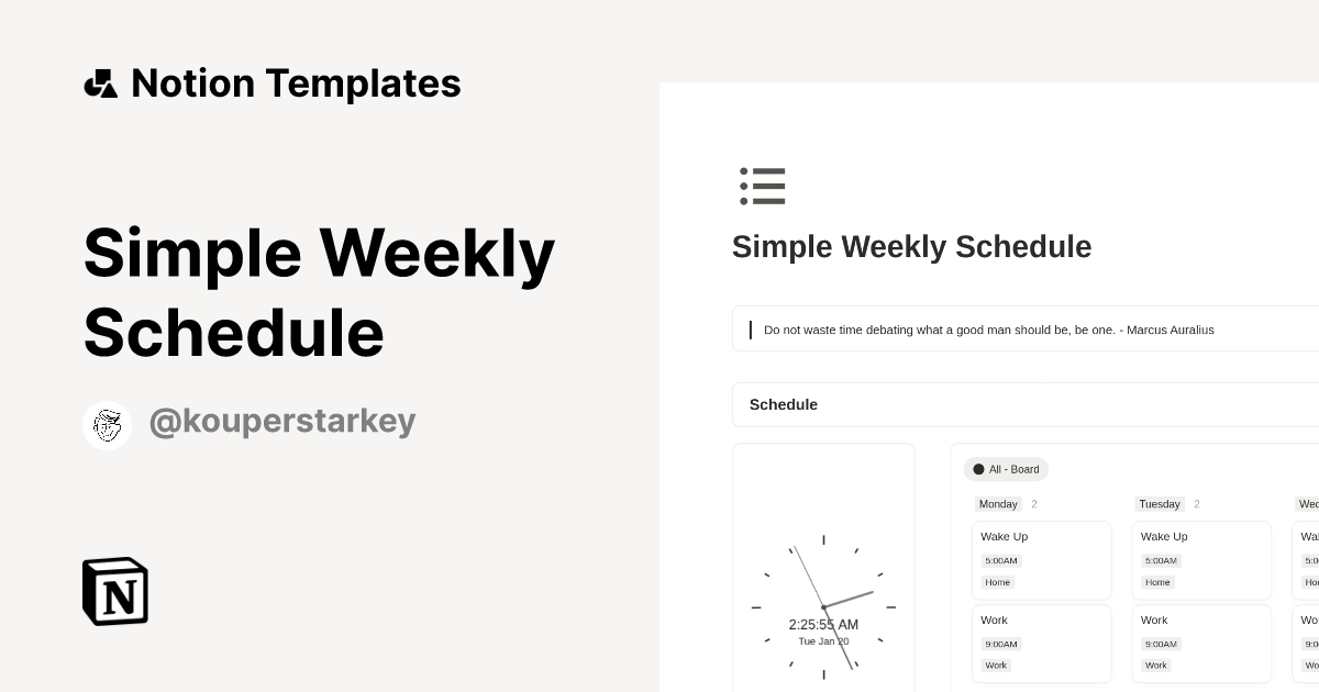 Simple Weekly Schedule Template by Kouper Starkey | Notion Marketplace