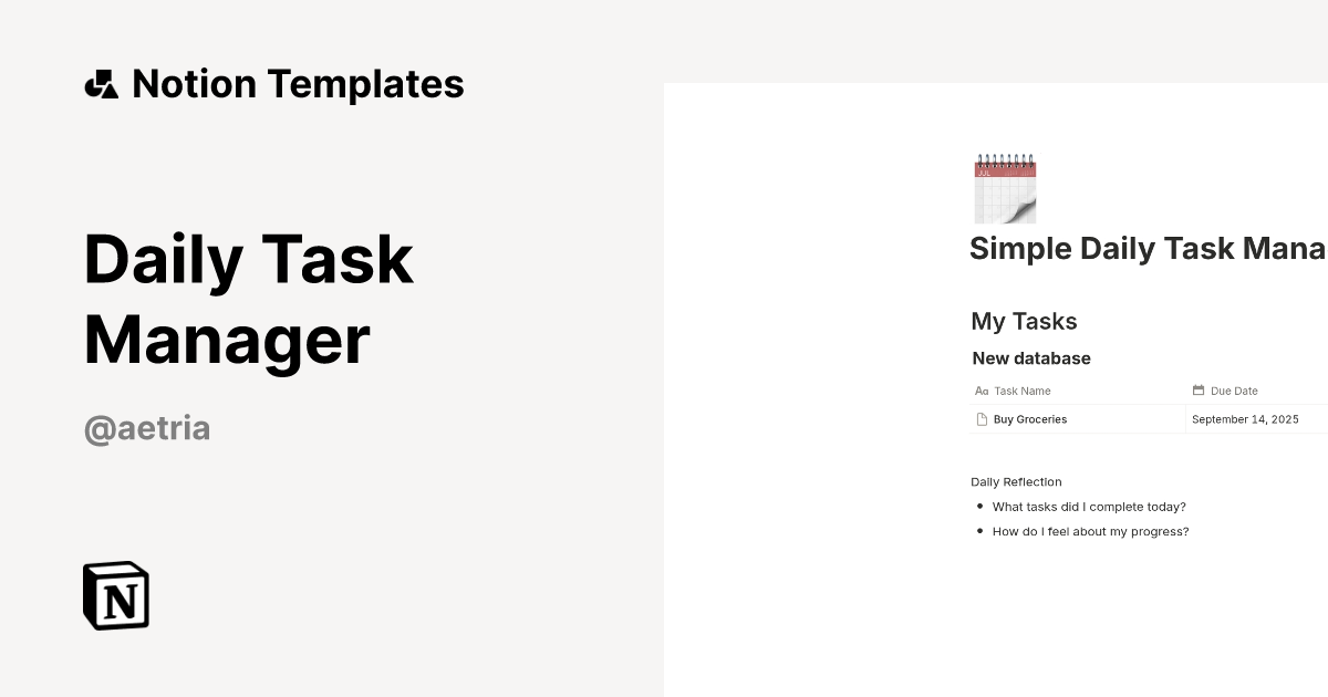 Daily Task Manager Template by Tajju | Notion Marketplace