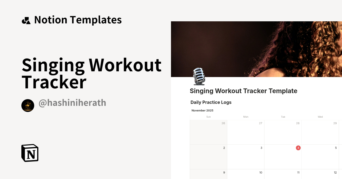 Singing Workout Tracker Template by Hashini Herath Music | Notion Marketplace