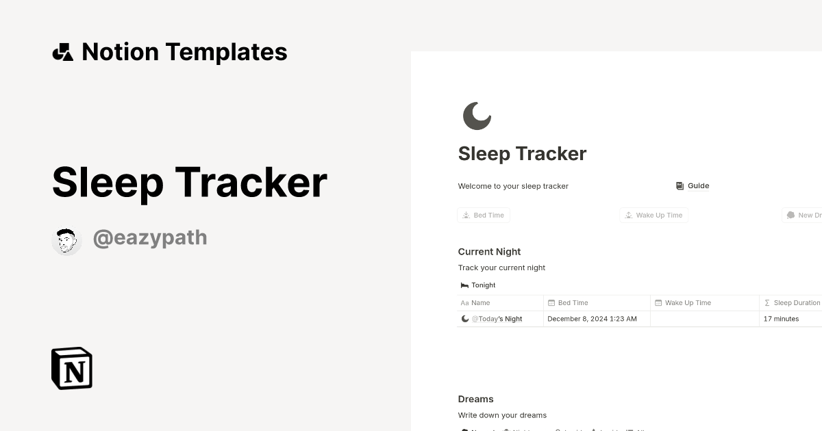 Sleep Tracker Template by Eazypath | Notion Marketplace