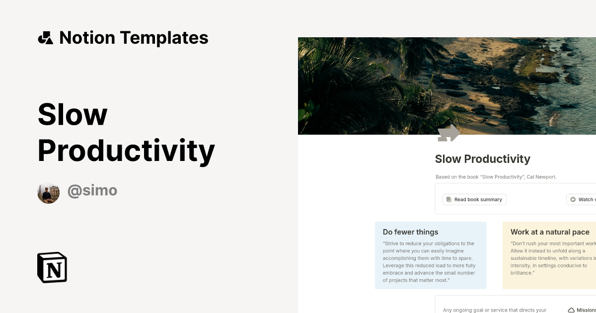 Slow Productivity Template by Simone Smerilli | Notion Marketplace