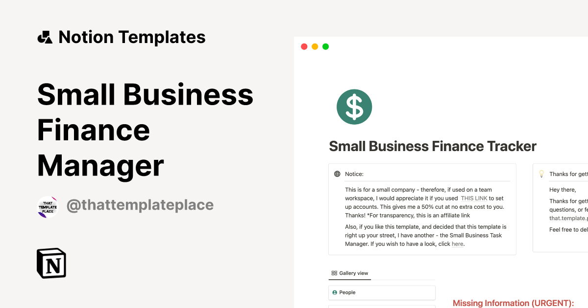 Small Business Finance Manager Template by ThatTemplatePlace | Notion ...