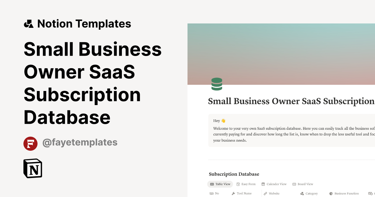 Small Business Owner SaaS Subscription Database Template by Faye ...