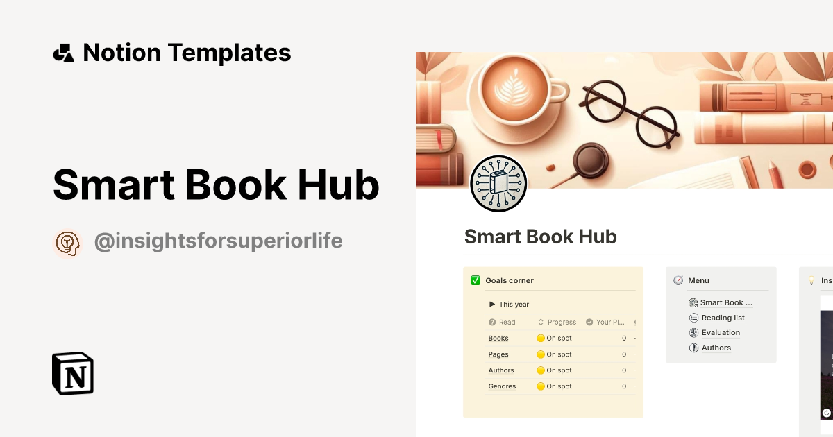 Smart Book Hub Template by Insights for Superior Life | Notion Marketplace