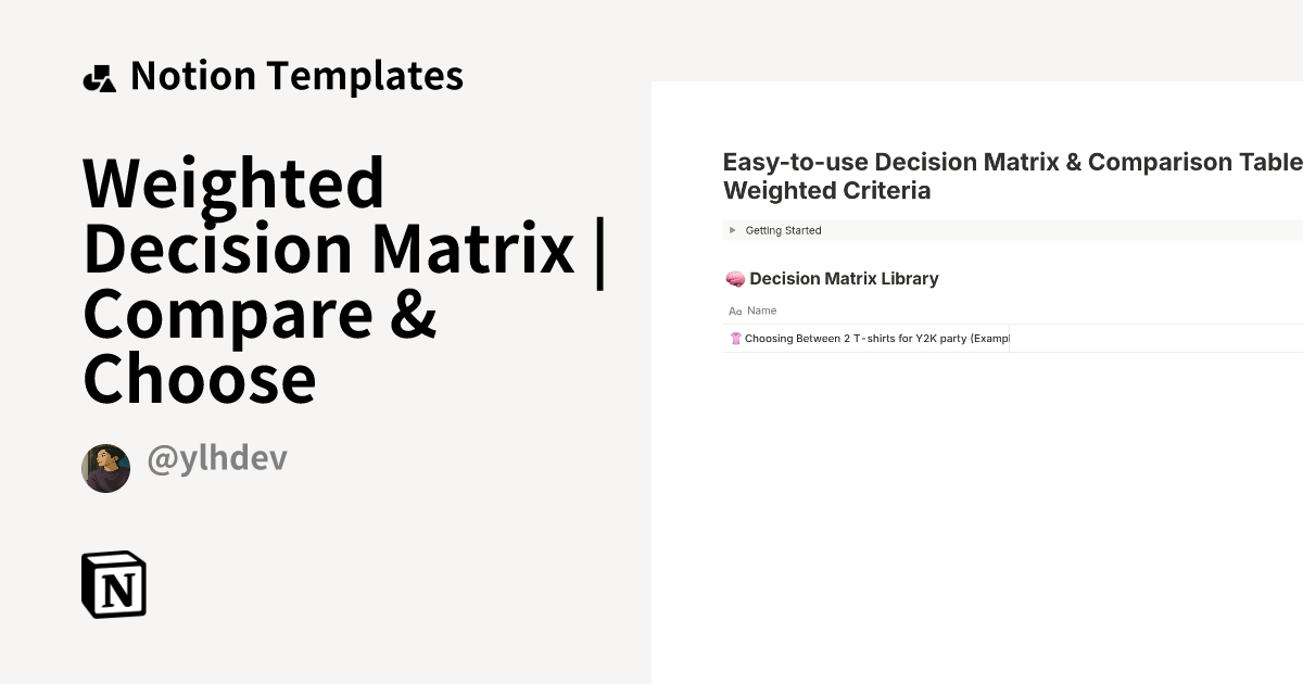 Weighted Decision Matrix | Compare & Choose Template by ylhdev | Notion ...