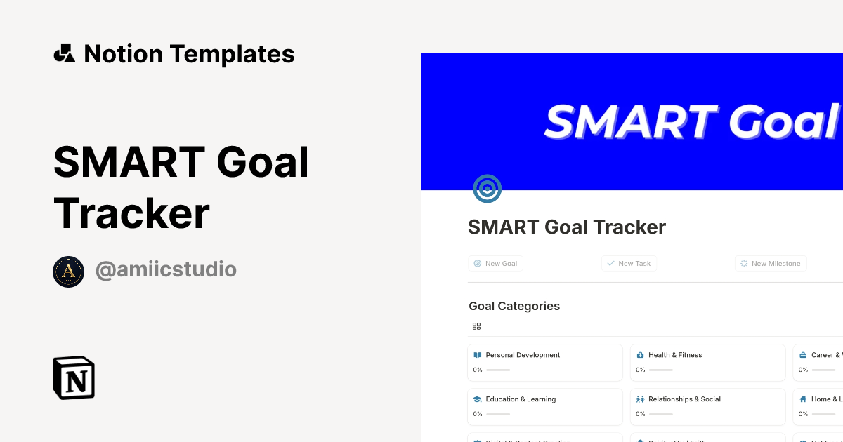 SMART Goal Tracker Template by AMIIC Flow | Notion Marketplace
