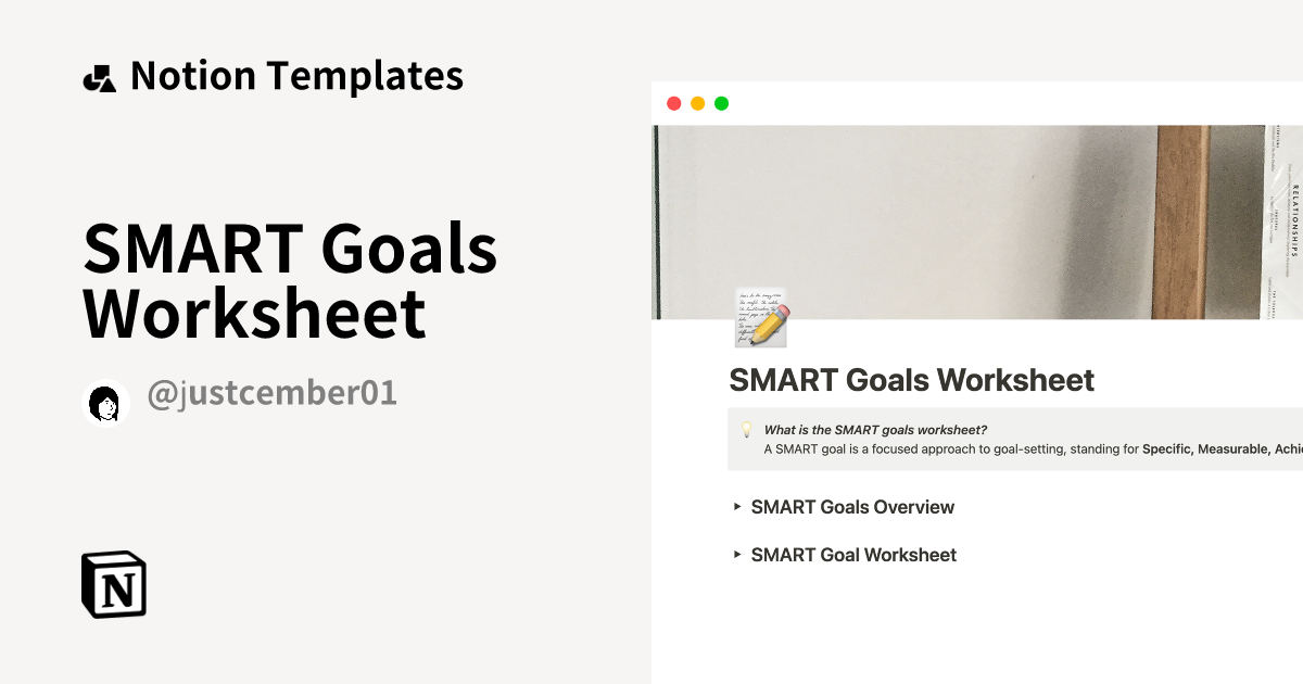 SMART Goals Worksheet Template by Just Cember | Notion Marketplace